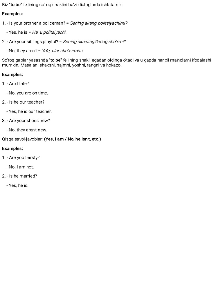 Dars 2 To Be Verb Question Forms | PDF