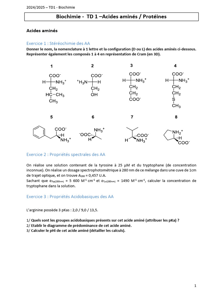 Calcul du pHi et diagramme d'AA | PDF | Acide aminé | Composés organiques