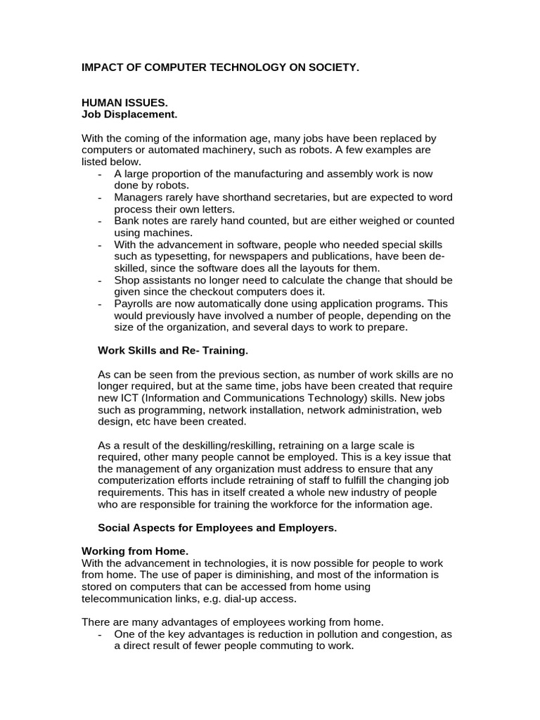 Impact of Computer Technology On Society | PDF | Central Processing ...