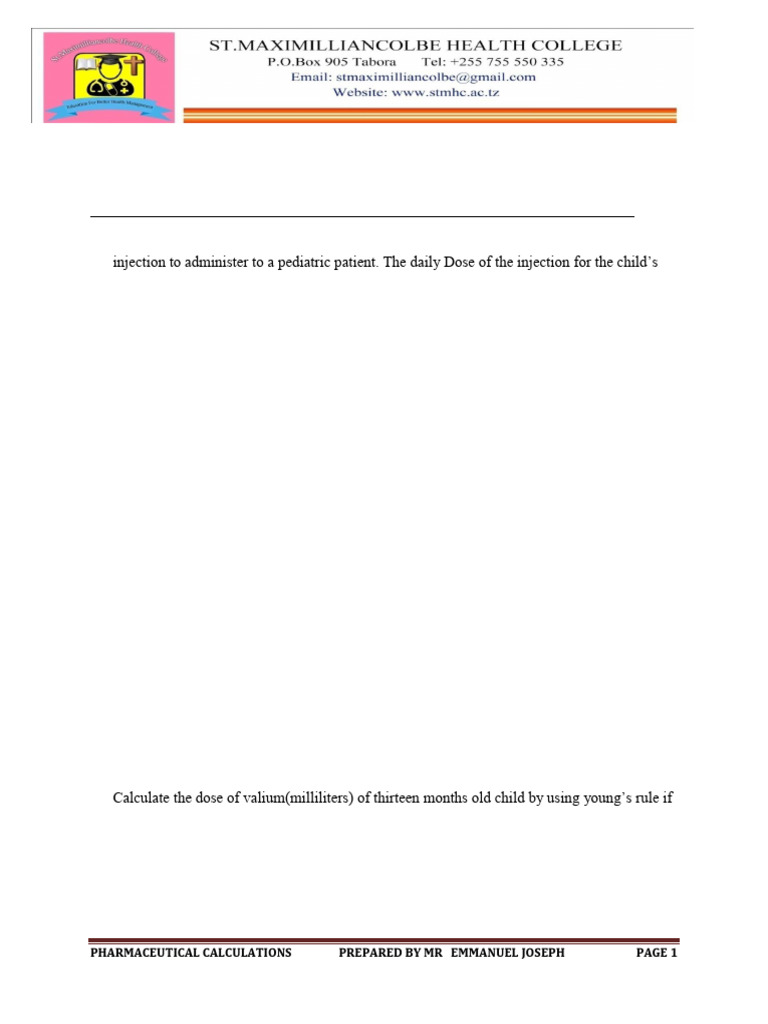 Pharmaceutical Calculations 1 1 Pdf Dose Biochemistry Chemistry