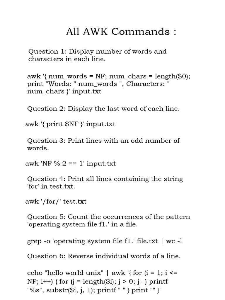 All AWK Commands | PDF