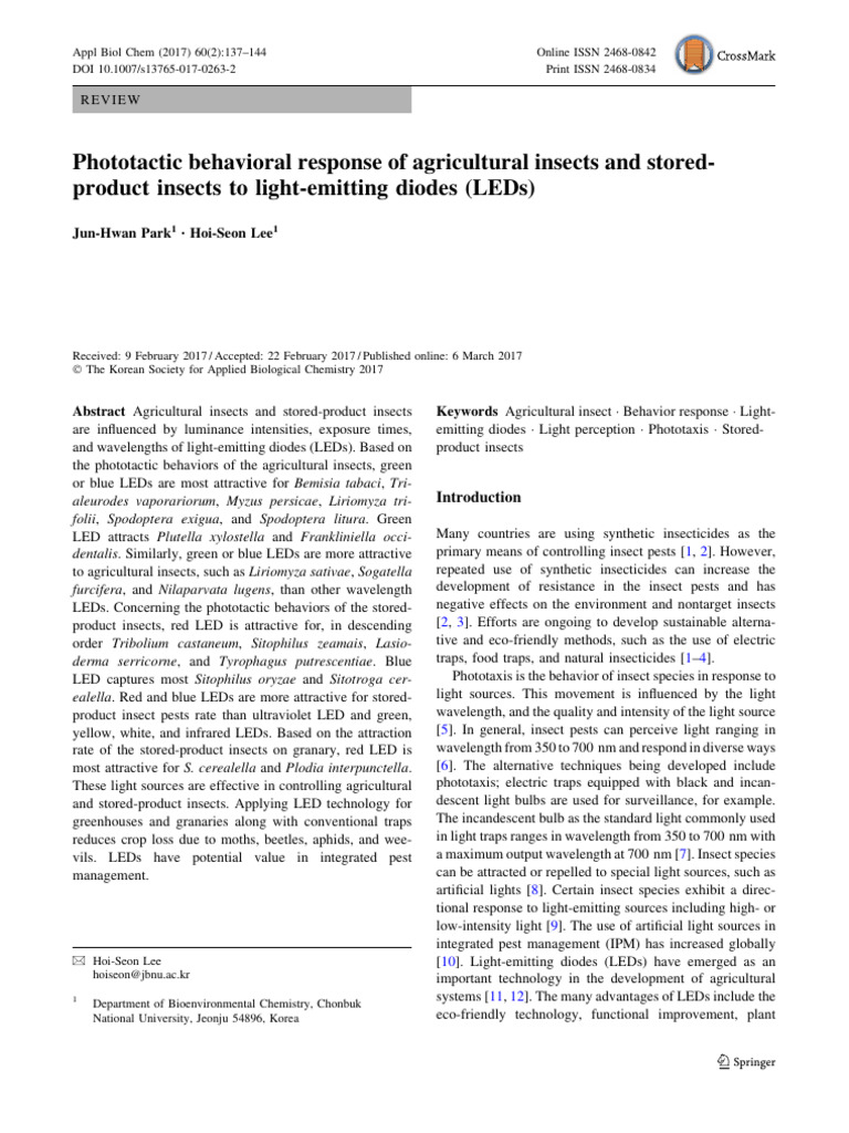 Phototactic Behavioral Response of Agricultural Insects and Stored ...