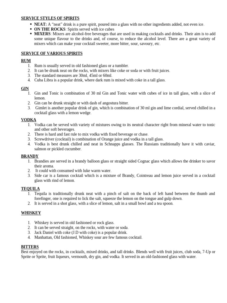 Service of Various Spirits | PDF | Drink | Cocktails