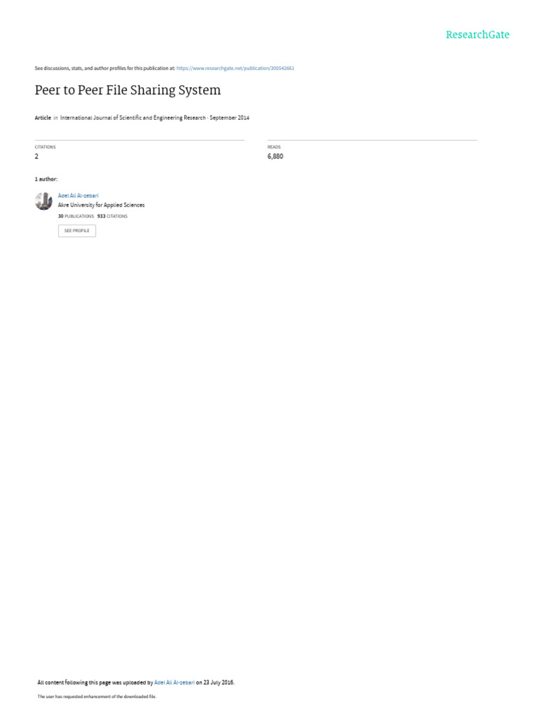 researchpaper-Peer-to-Peer-File-Sharing-System | PDF | Peer To Peer | Bluetooth