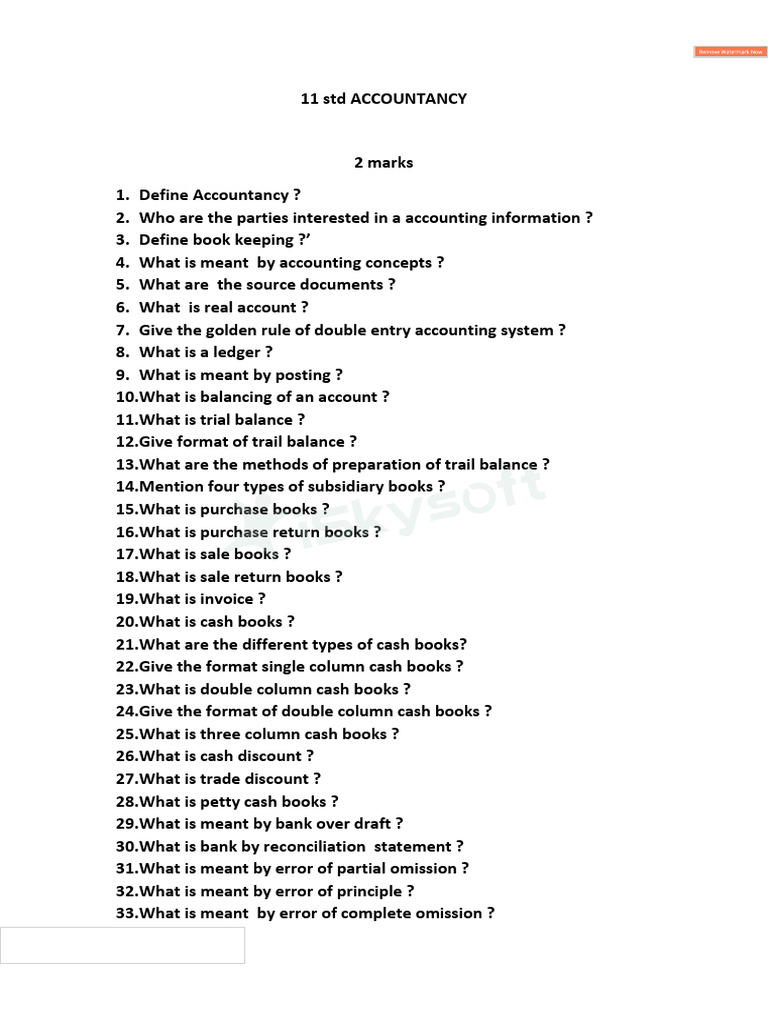 Important Questions for 11th Accountancy | PDF | Expense | Business