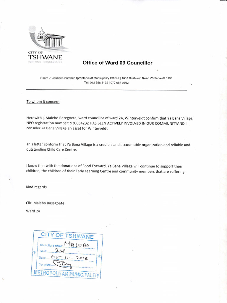 Letter of Confirmation From Ward Councillor | PDF