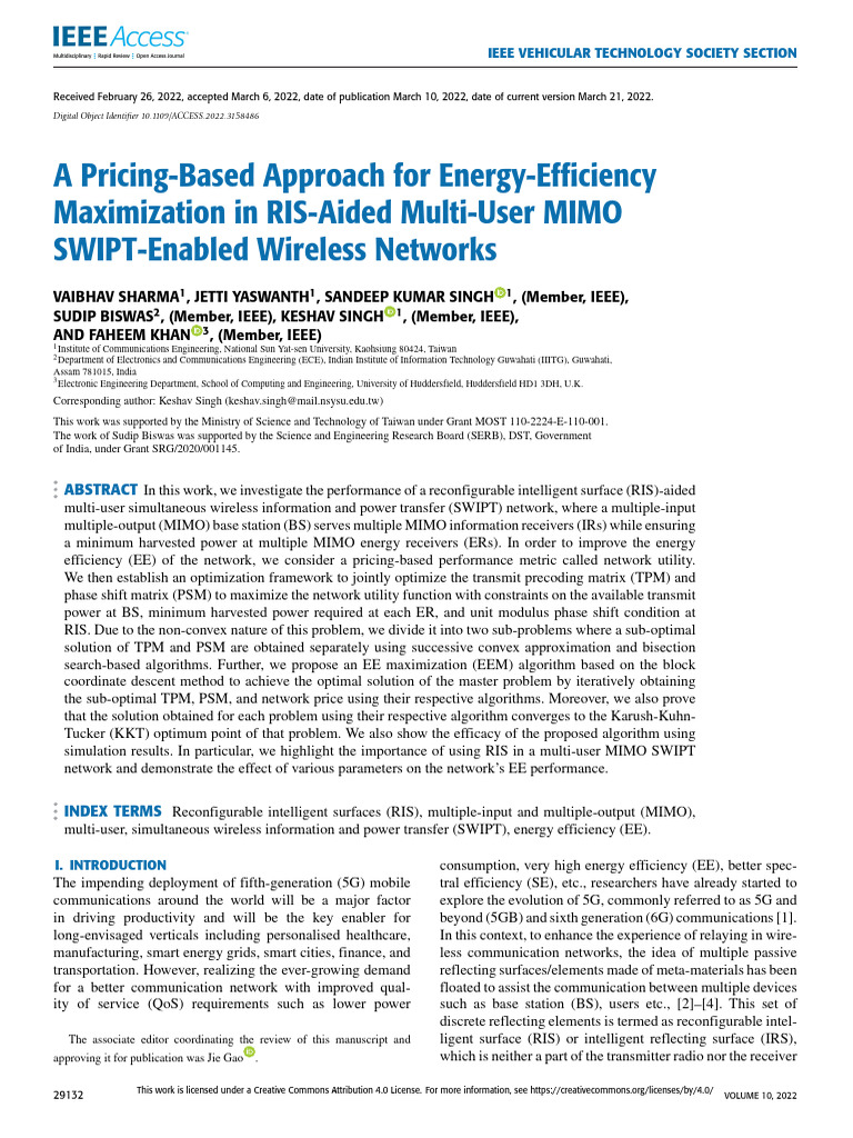 A Pricing-Based Approach for Energy-Efficiency Maximization in RIS-Aided Multi-User MIMO SWIPT ...