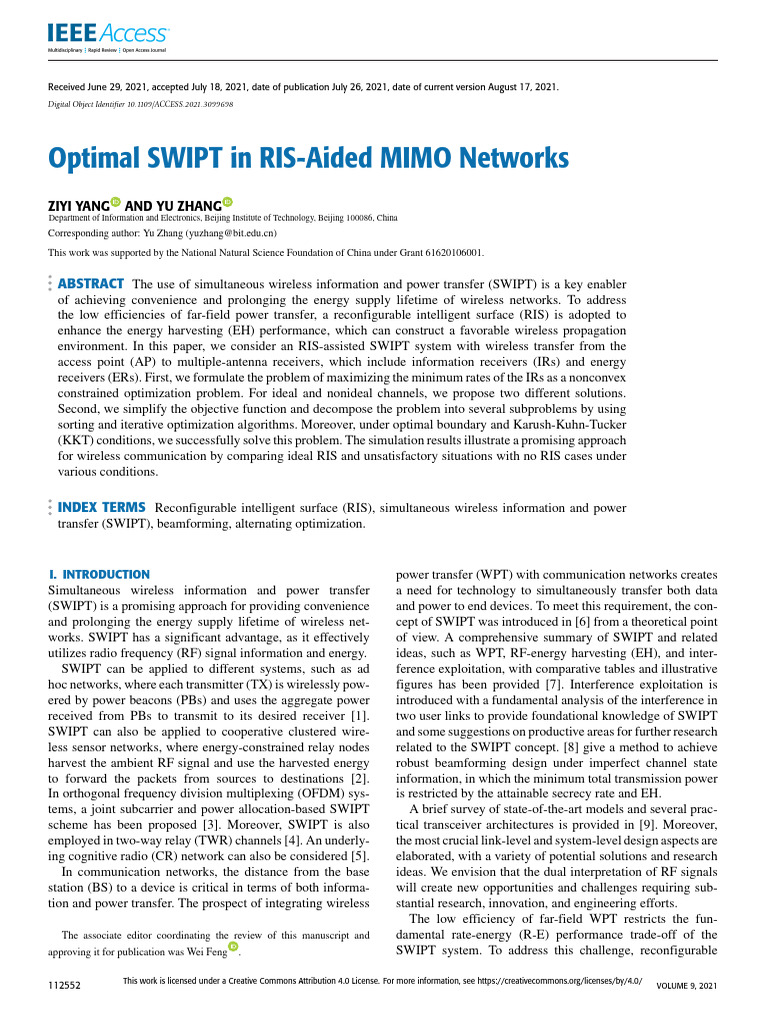 Optimal SWIPT in RIS-Aided MIMO Networks | PDF | Mimo | Orthogonal Frequency Division Multiplexing