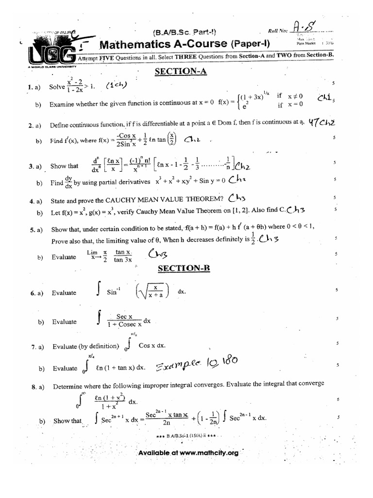 A2016 Uog Math A Paper I | PDF