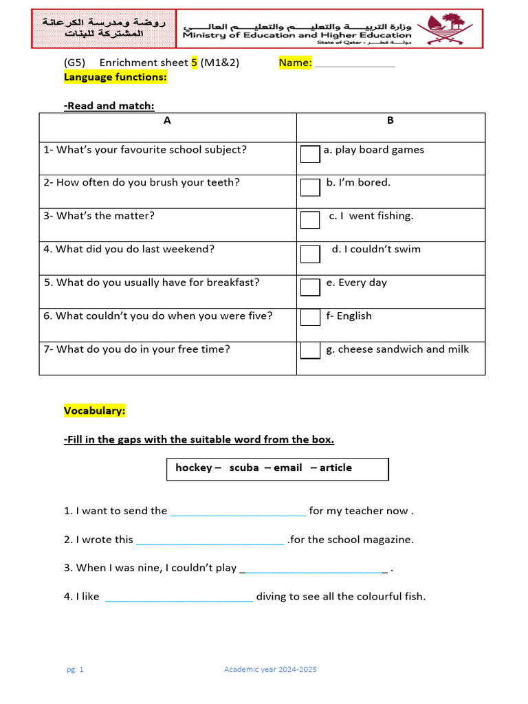 G5 2025 M1&2 Enrichment Papers | PDF