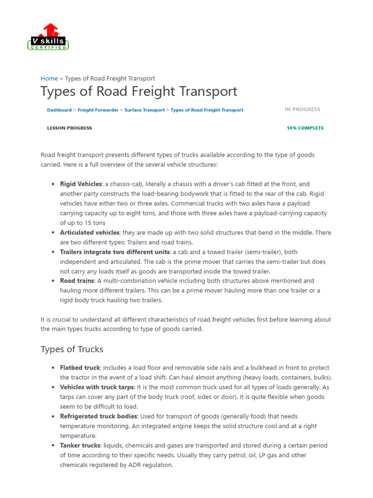 Types of Road Freight Transport – | PDF | Truck | Cargo