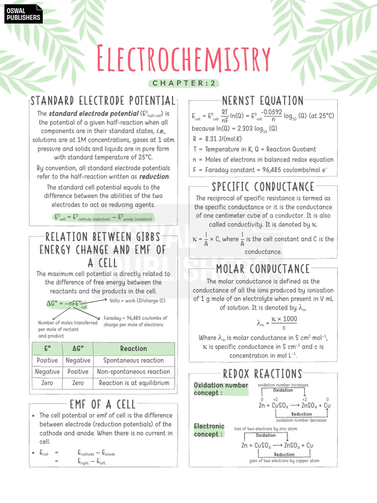 Chemistry XII Chp 2 | PDF | Electrolyte | Redox