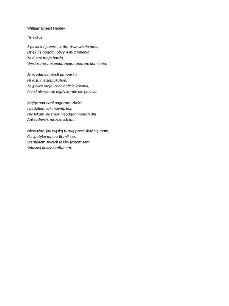 Invictus - William Ernest Henley | PDF