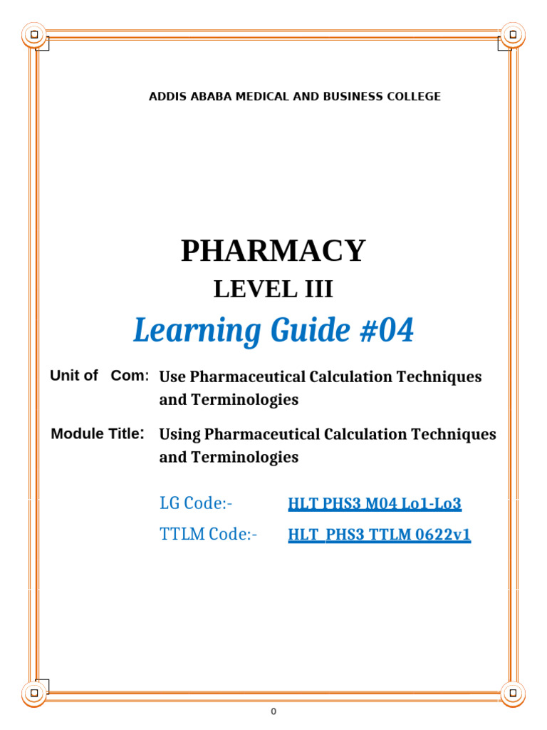 4 Use Pharmaceutical Calculation Techniques and Terminologies | PDF ...