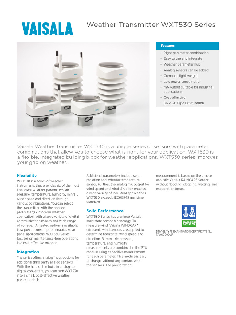Vaisala-WXT530-Weather-Transmitter-SpecSheet | PDF | Precipitation | Sensor
