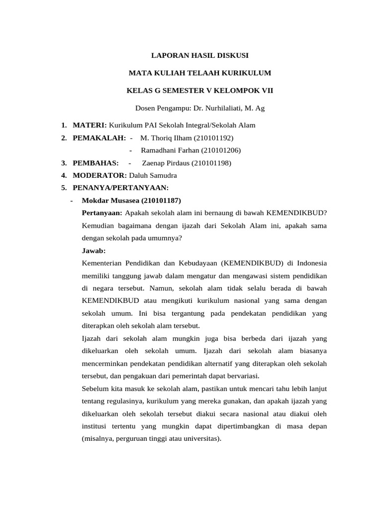 Laporan Hasil Diskusi | PDF