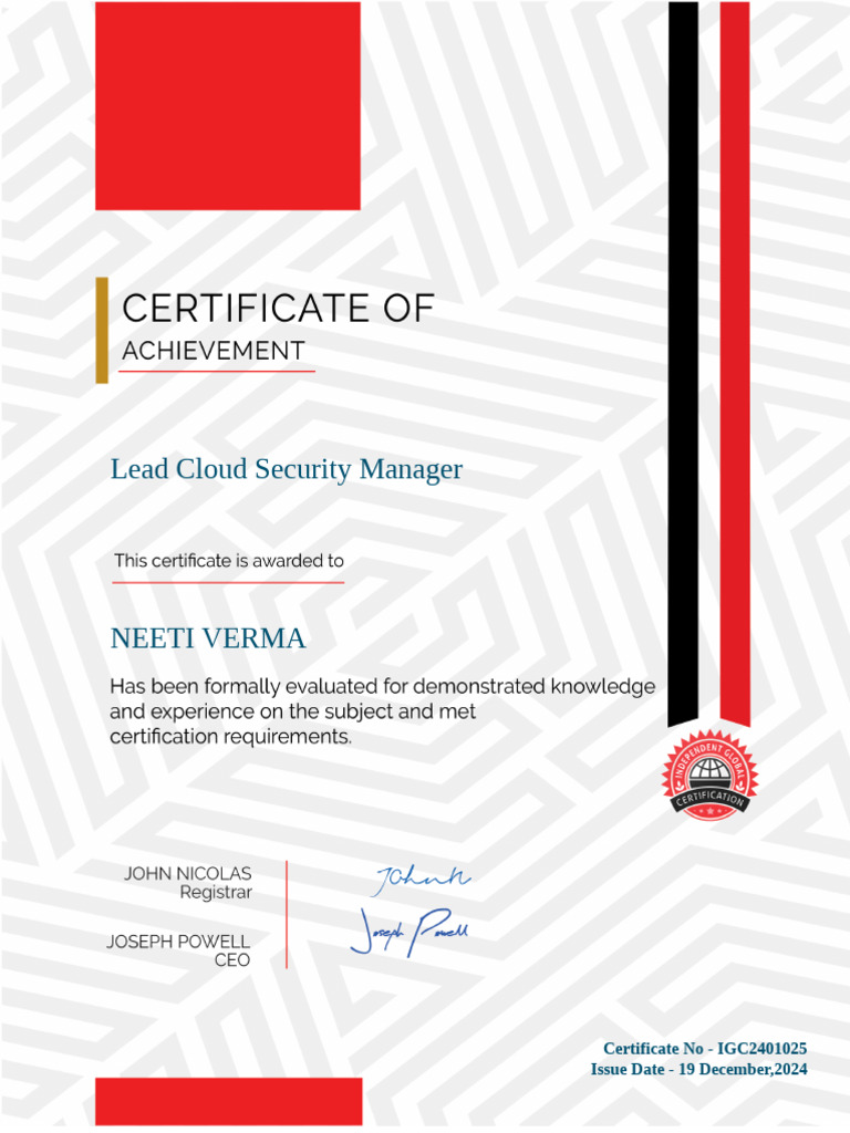Igc Certificate IGC2401025 | PDF