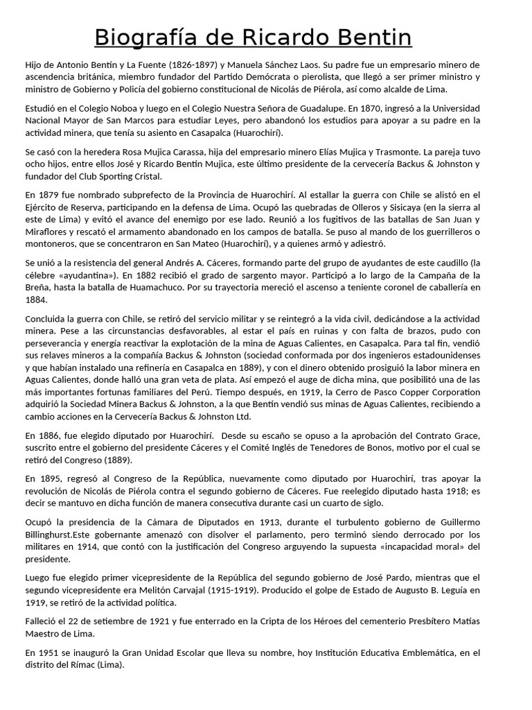 Biografía de Ricardo Bentin | PDF | América del Sur | Perú