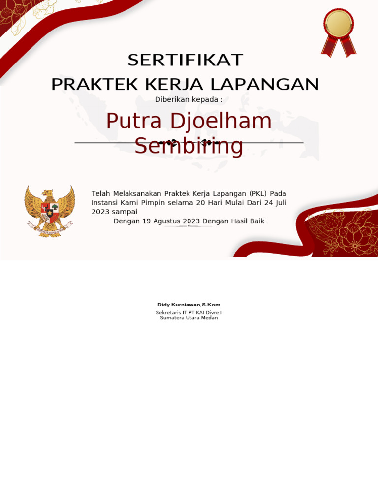 Sertifikat - Putra PKL | PDF
