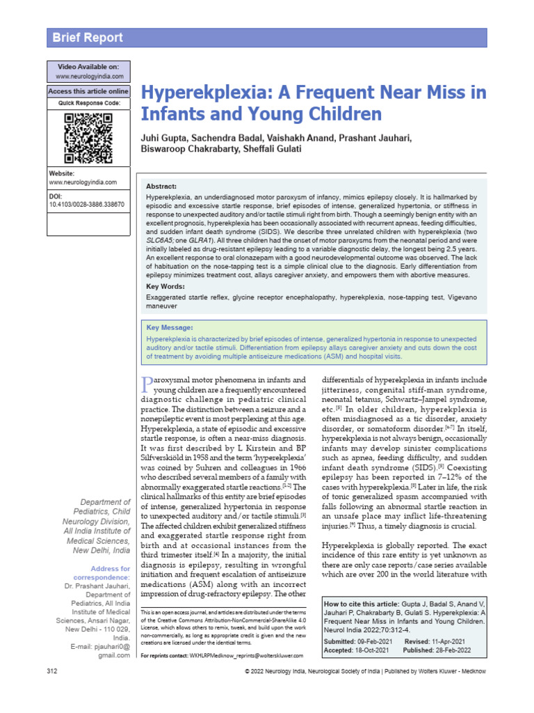 Hyperekplexia A Frequent Near Miss in Infants And.59 | PDF | Epilepsy ...