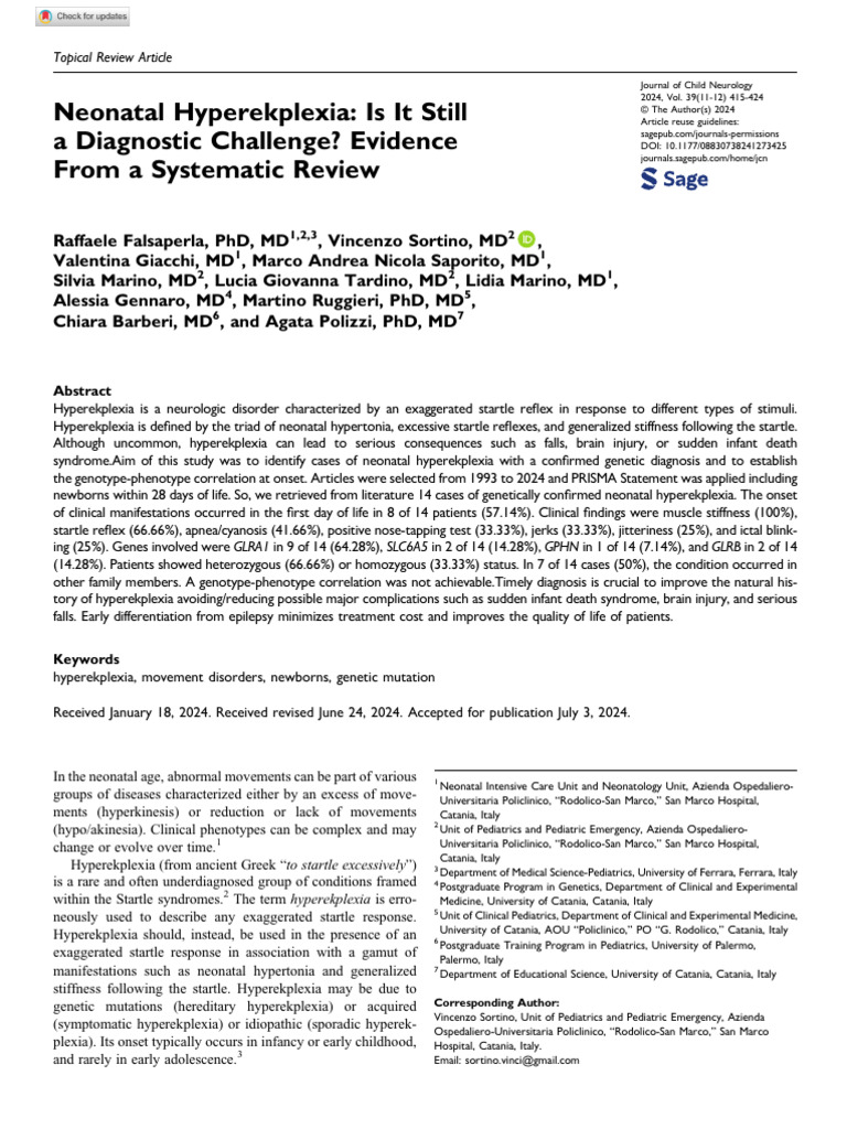 Falsaperla Et Al 2024 Neonatal Hyperekplexia Is It Still A Diagnostic ...