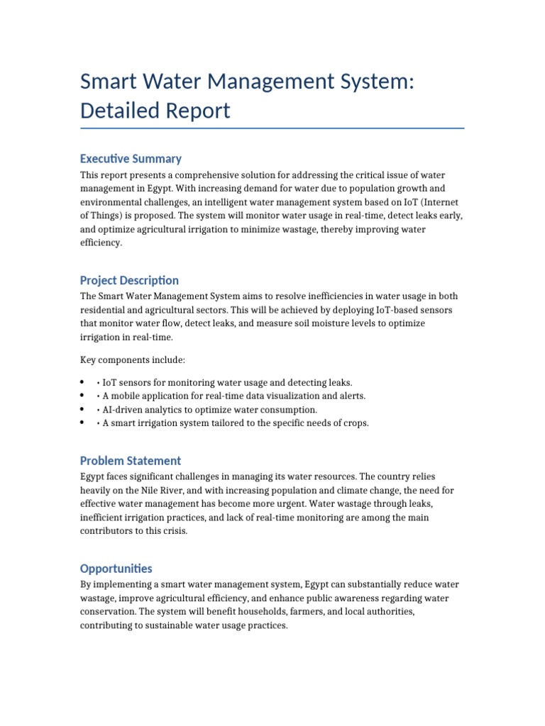 Smart Water Management Report | PDF | Internet Of Things | Water Resources