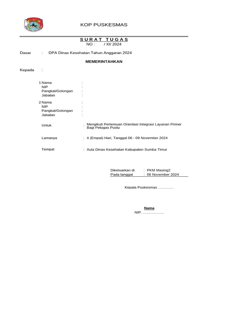 Contoh ST Dan SPPD Orientasi ILP Bagi Ptugas Pustu | PDF