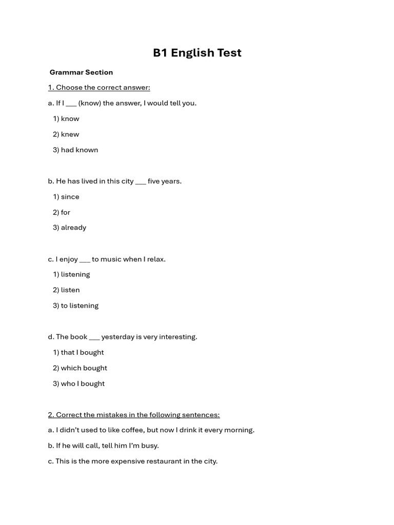 ESl Test B1 | PDF
