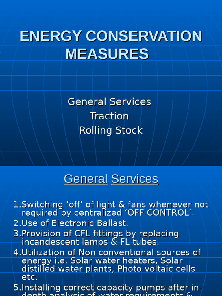 Energy Conservation Measures Overview | PDF | Pump | Capacitor