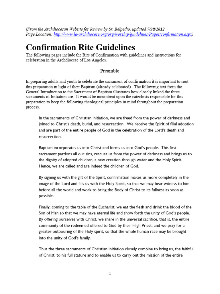 Confirmation Rite Guidelines | PDF | Confirmation | Mass (Liturgy)