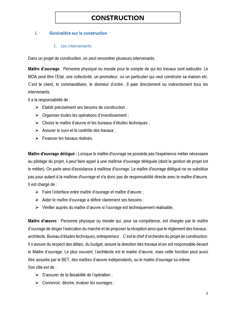 Intervenants et fonctions en construction | PDF