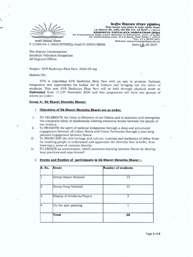 KVS Rashtriya Ekta Parv - 2024 | PDF