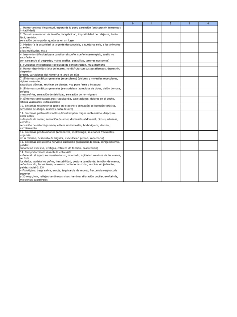 Prueba Hamilton | PDF | Medicina CLINICA | Enfermedades y trastornos