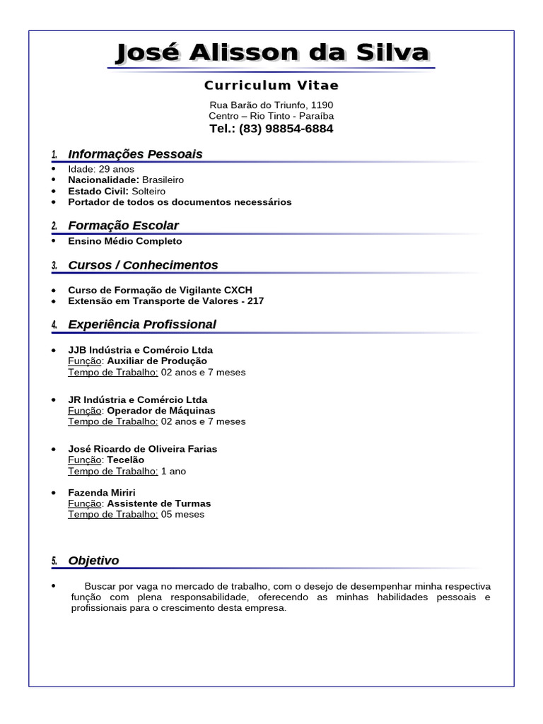 Curriculum Vitae de Profissional Brasileiro | PDF