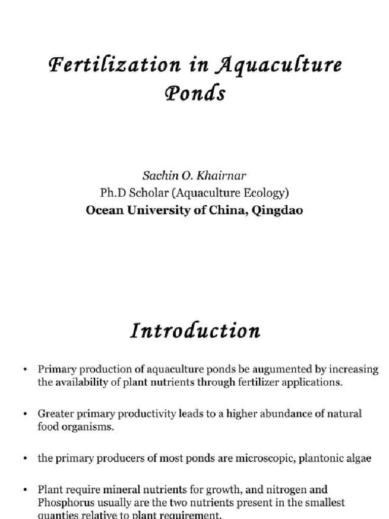 Fertilization in Aquaculture Pond | PDF