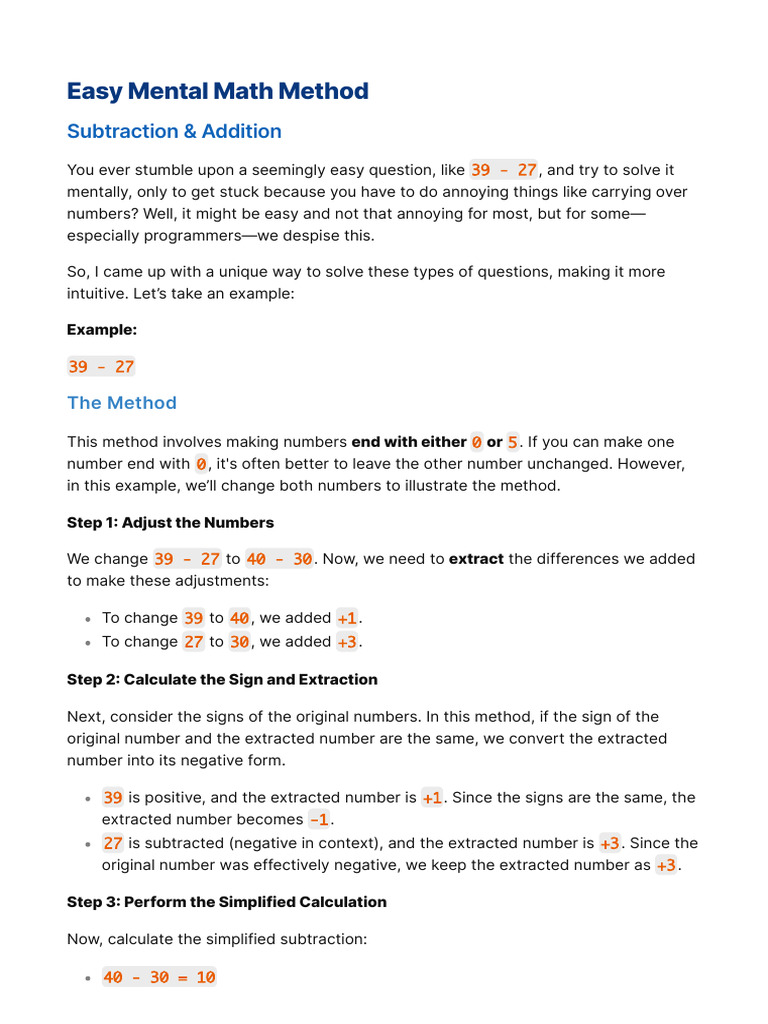 Easy Mental Math Method | PDF
