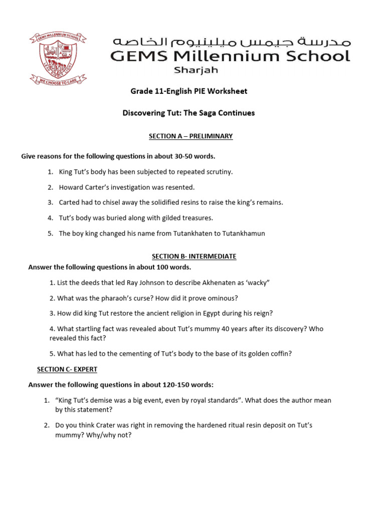 PIE WORKSHEET Discovering Tut | PDF