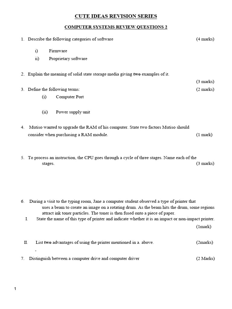 Computer Systems Review 2 | PDF | Computer Data Storage | Printer (Computing)