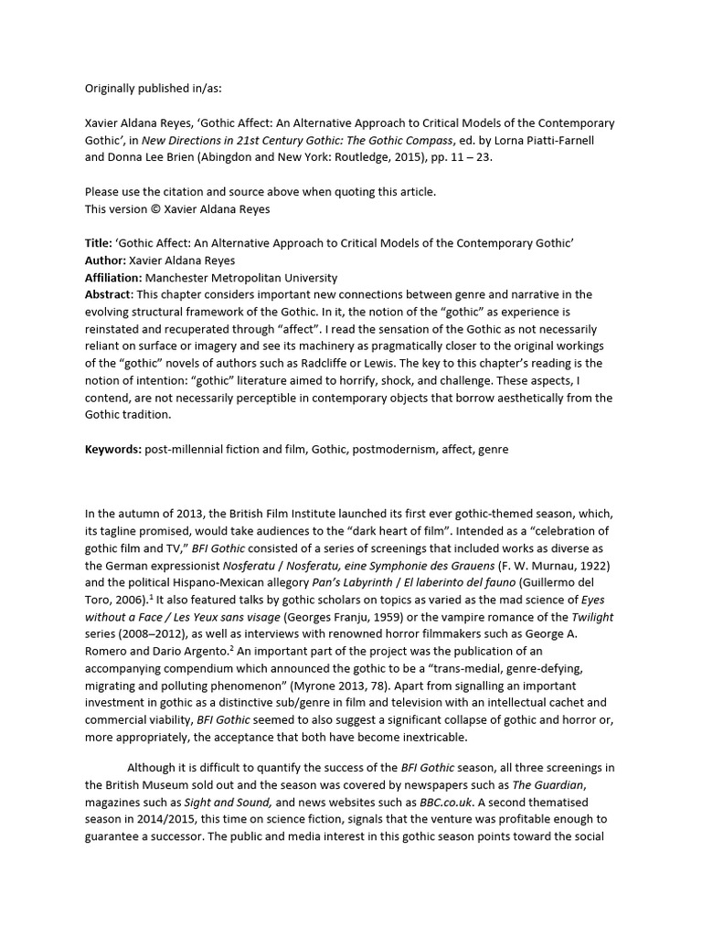 Gothic Affect An Alternative Approach To | PDF | Affect (Psychology ...