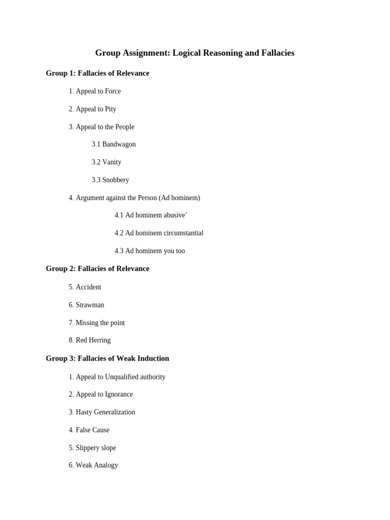 Group Assignment - Fallacies | PDF | Fallacy | Logic