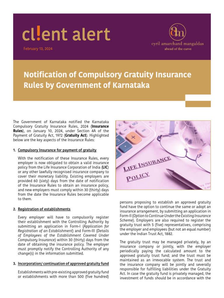 Client Alert Notification of Compulsory Gratuity Insurance - 1302 | PDF ...