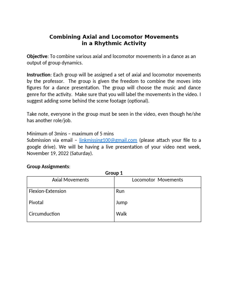 Combining Axial and Locomotor Movements Guidelines-1 | PDF | Anatomical ...