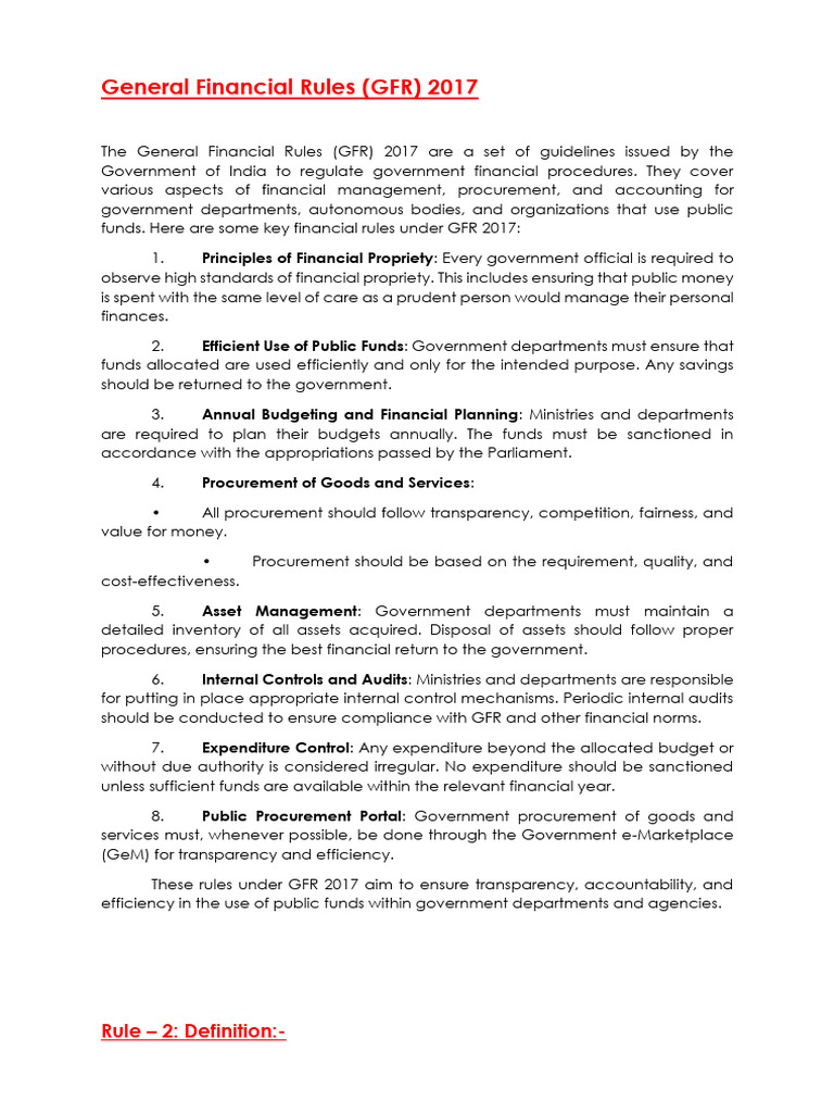 GFR 2017: Key Financial Guidelines India | PDF | Expense | Government ...