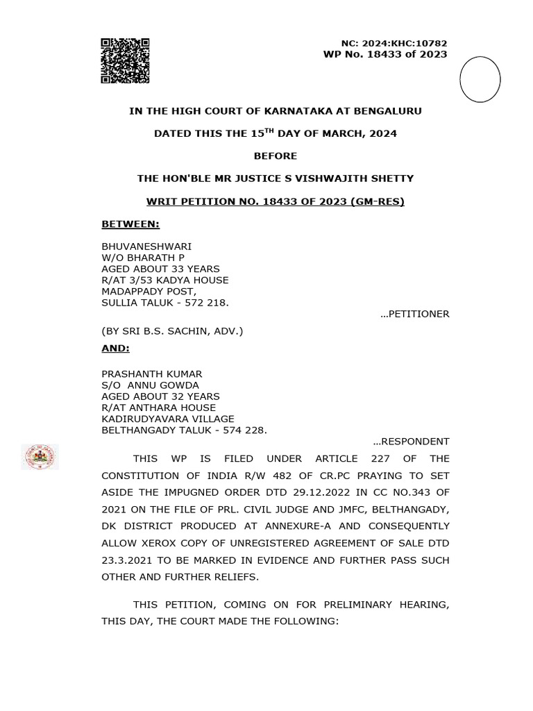 Bhuvaneshwari Vs Prashanth Kumar. | PDF | Relevance (Law) | Evidence (Law)