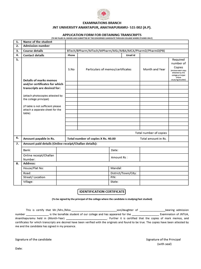 Appication Form For Transcripts Draft Only | PDF