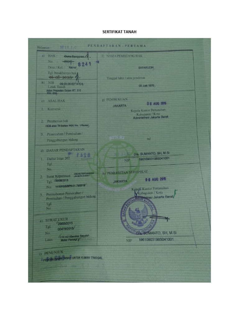 Sertifikat Tanah | PDF
