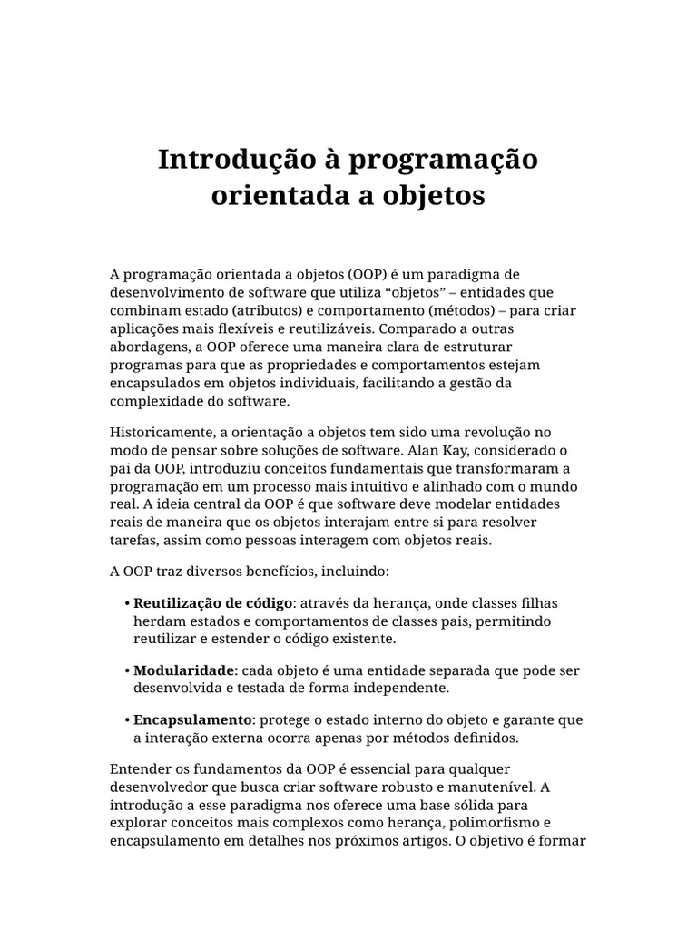 Introdução À Programação Orientada A Objetos | PDF
