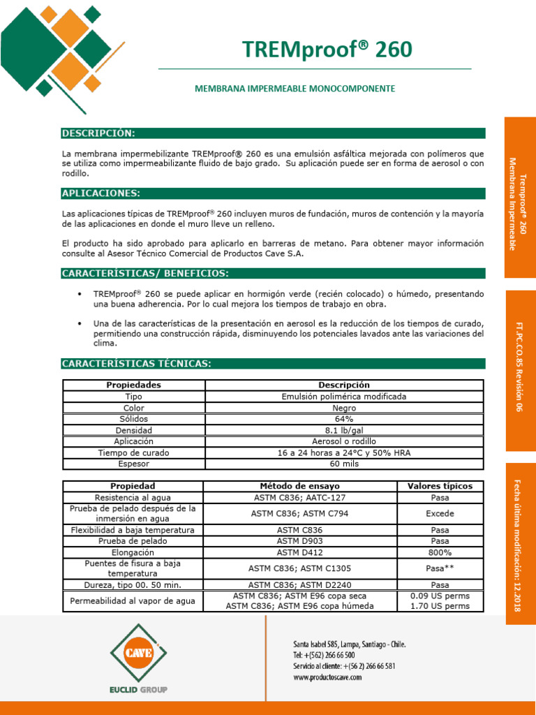 Ficha Tecnica 2018 Tremproof 260 Rev 6 | PDF