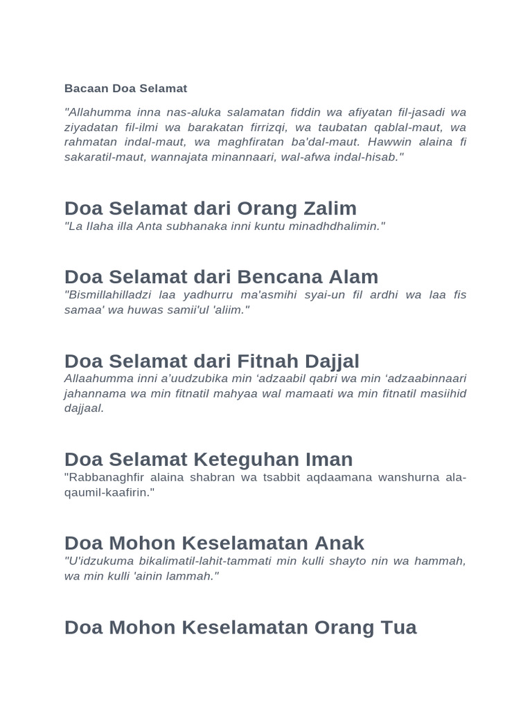 Bacaan Doa Selamat | PDF