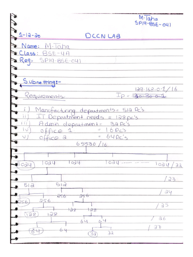 Sp19-Bse-041 (DCCN Subnetting) | PDF